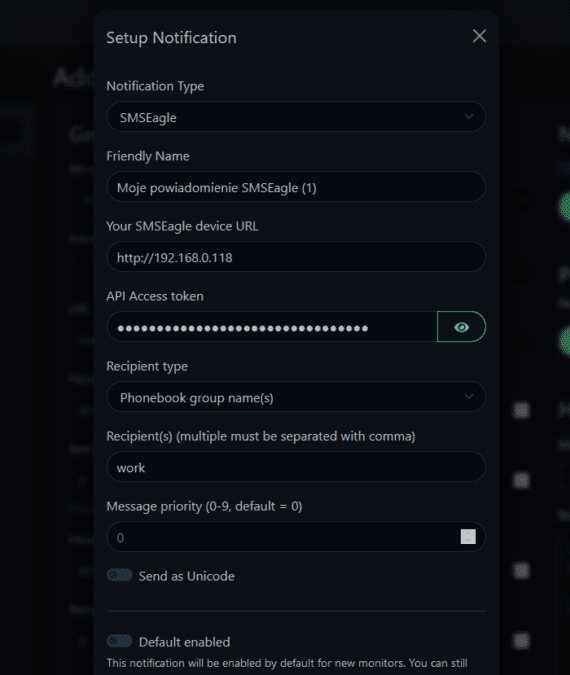 Uptime Kuma SMS Integration | SMSEagle