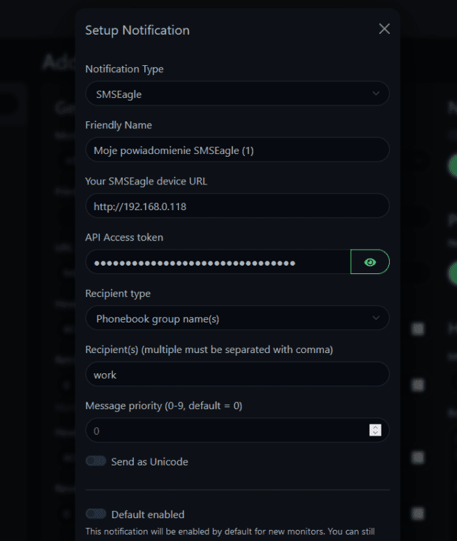 Uptime Kuma SMS Integration | SMSEagle